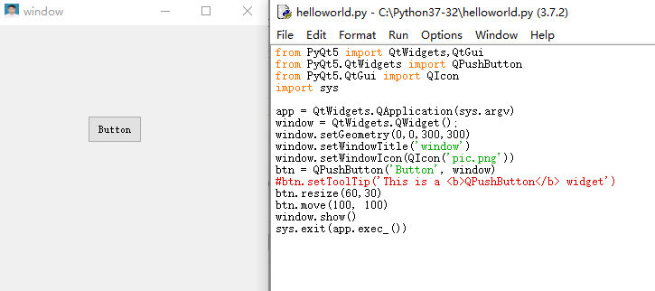 pyqt5第一个程序——显示一个窗口，button，更换图标，显示message_pyqt button更新图标-CSDN博客