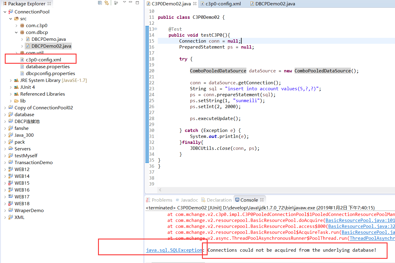 C3P0连接问题_c3p0 连接数据库提示 com.mchange.util.impl.circularlist-CSDN博客