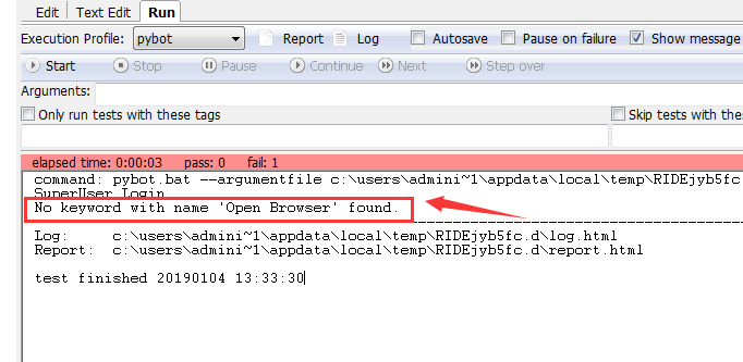 为什么导入Selenium2Library后，调用Open Browser关键字时，关键字没有变成蓝色，执行时提示No keyword with name 'Open Browser ...