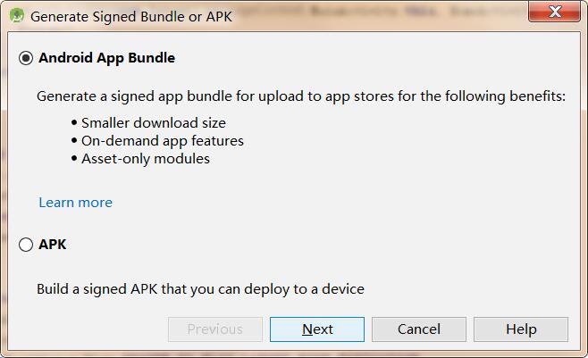 Android Studio3.2.1——Build-Generate Signed Bundle/APK——打包签名时弹窗俩个选择：Android App Bundle和APK ...