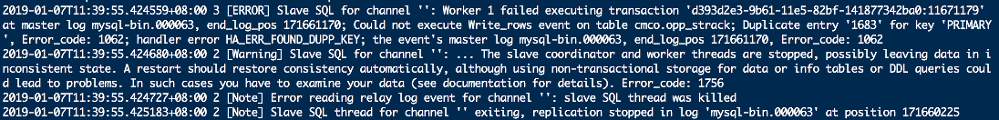 Mysql master-slave synchronization error, prompt Last_Error: Coordinator stopped because there ...