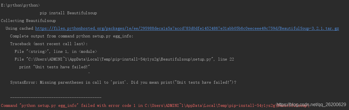 Python 安装不了beautifulsoup 报错beautifulsoup Python 安装失败 Csdn博客