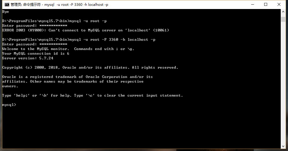 Mysql U Root P 始终报error 2003 Hy000 Cant Connect To Mysql Server On Localhost 10061 Csdn博客 