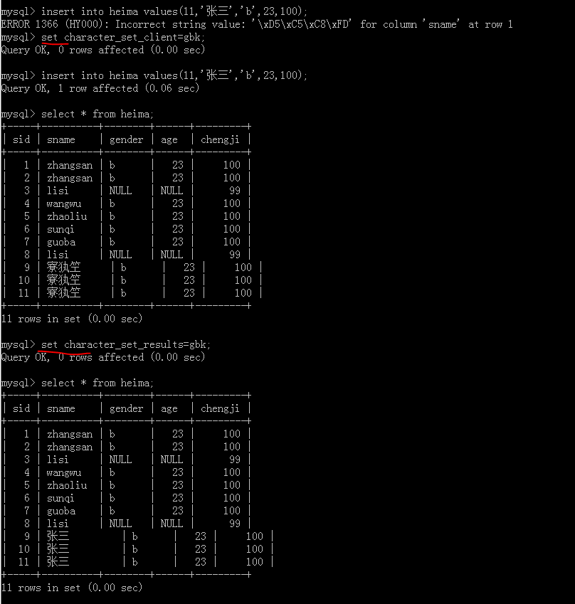 MySQL在cmd执行insert无法插入中文、中文显示乱码_insert into 不能中文-CSDN博客