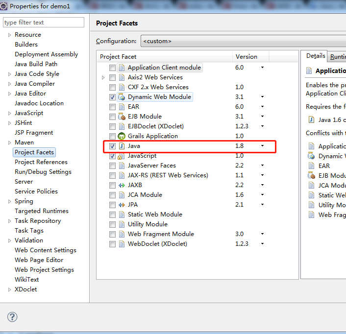 illegalargumentexception:version 1.8 of project facet java does not exist_修改java facet时,提示项目不存在 ...