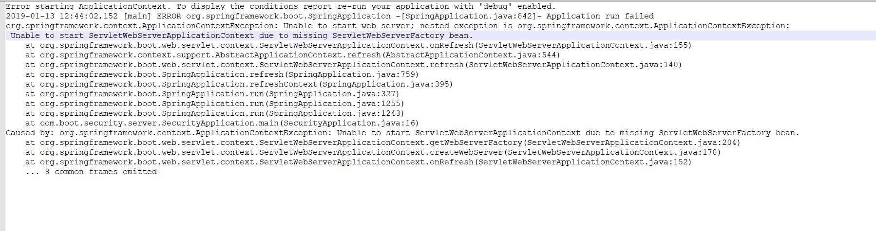 springboot报Unable to start ServletWebServerApplicationContext due to missing ...