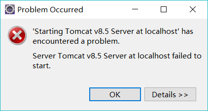 解决servlet中Starting Tomcat v8.5 Server at localhost' has encountered a ...