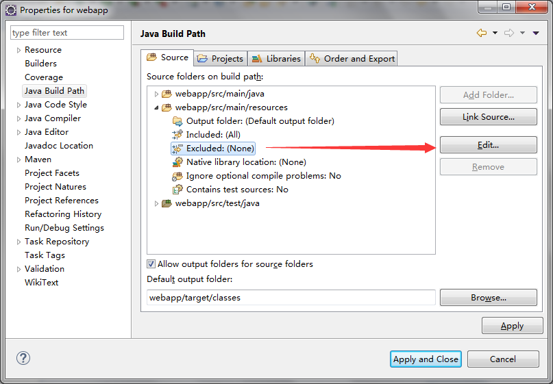 Cannot nest 'webapp/src/main/resources/' inside 'webapp/src/main' To enable the nesting exclude ...