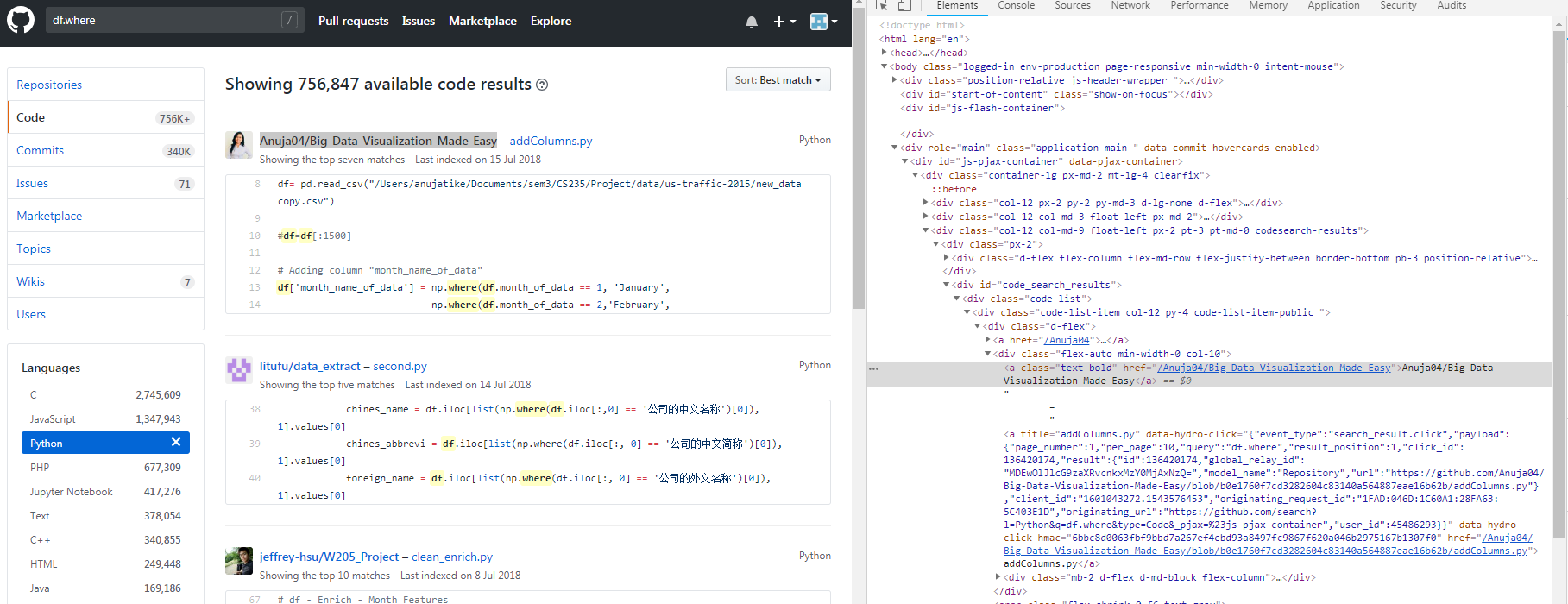 用python根据关键字爬取Github上包含某关键字的代码链接_tspxxx的博客-CSDN博客_爬取github代码