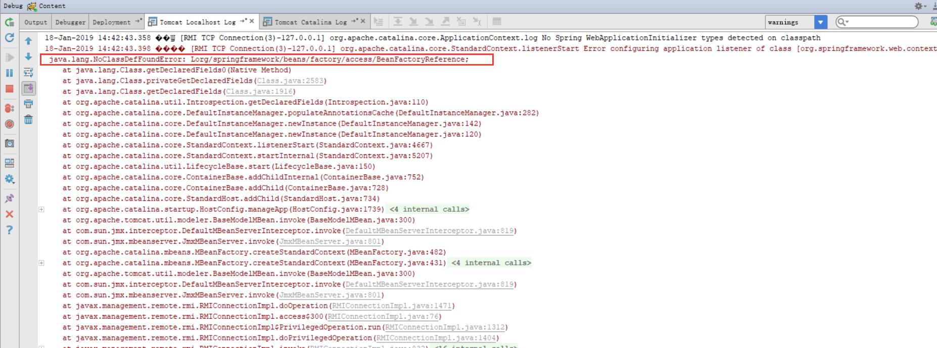 java.lang.NoClassDefFoundError: Lorg/springframework/beans/factory/access/BeanFactoryReference ...