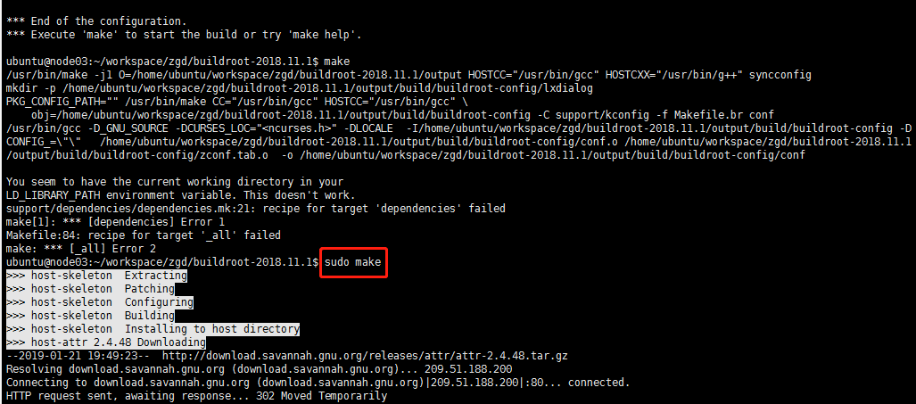 buildroot交叉编出错You seem to have the current working directory in your LD_LIBRARY_PATH environment ...