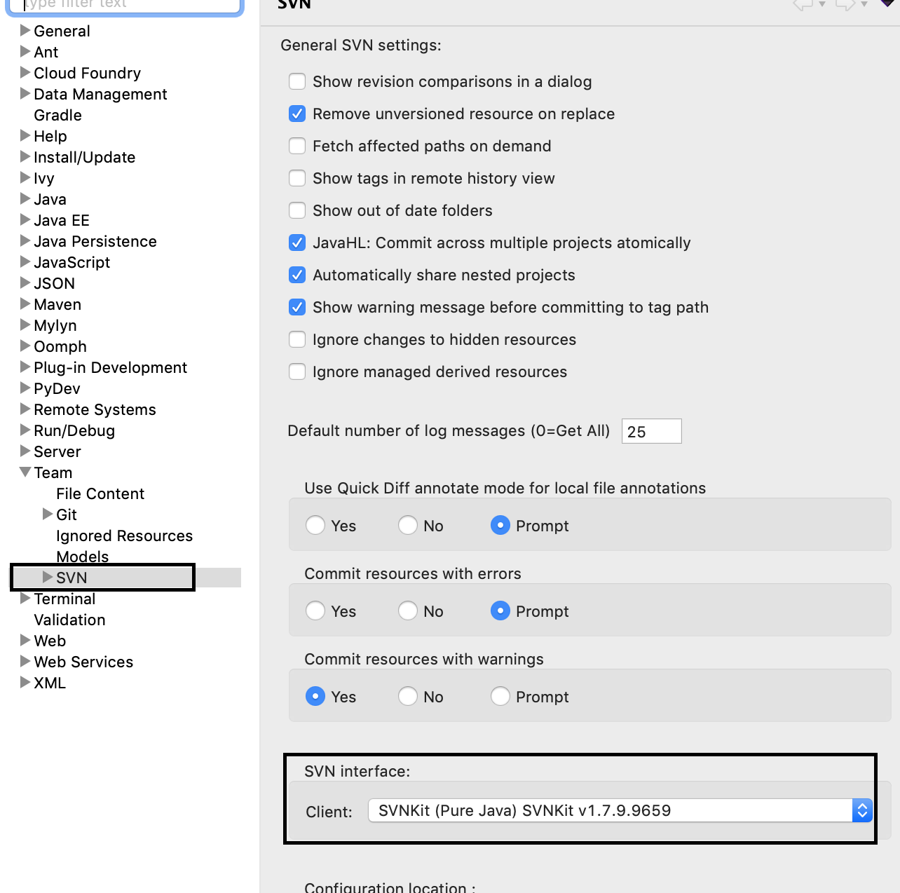 Failed to load JavaHL Library. These are the errors that were encountered: no libsvnjavahl-1 in ...