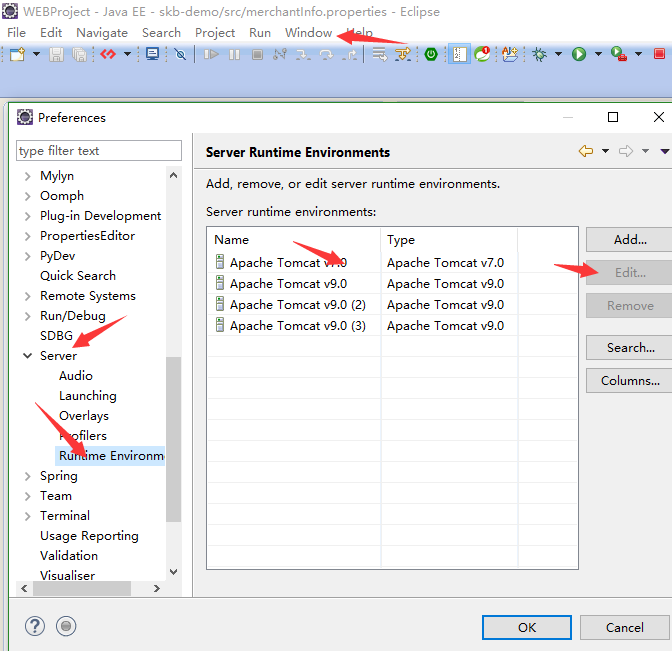 eclipse中的tomcat启动报错“The JRE could not be found. Edit the server and ...