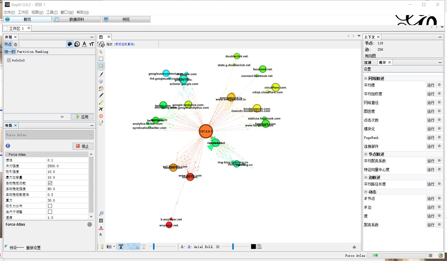 Gephi简易学习【八】————利用Gephi做自己浏览网页的排名计算_gephi度排名-CSDN博客