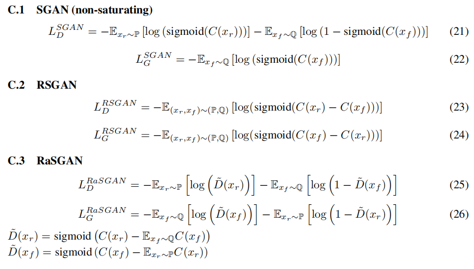 SGAN、RSGAN、RaSGAN、LSGAN、RaLSGAN、HingeGAN、RaHingeGAN等10种的损失函数表示_ralsgan loss-CSDN博客