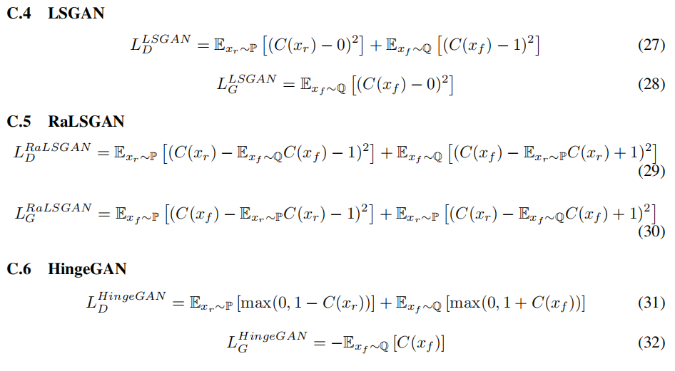 SGAN、RSGAN、RaSGAN、LSGAN、RaLSGAN、HingeGAN、RaHingeGAN等10种的损失函数表示_ralsgan ...