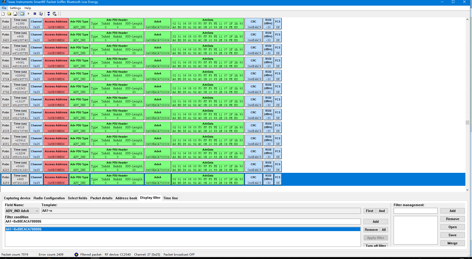TI cc2540 usb dongle smartRF packet sniffer 的初级抓包使用及过滤特定数据包_ti sniffer ...