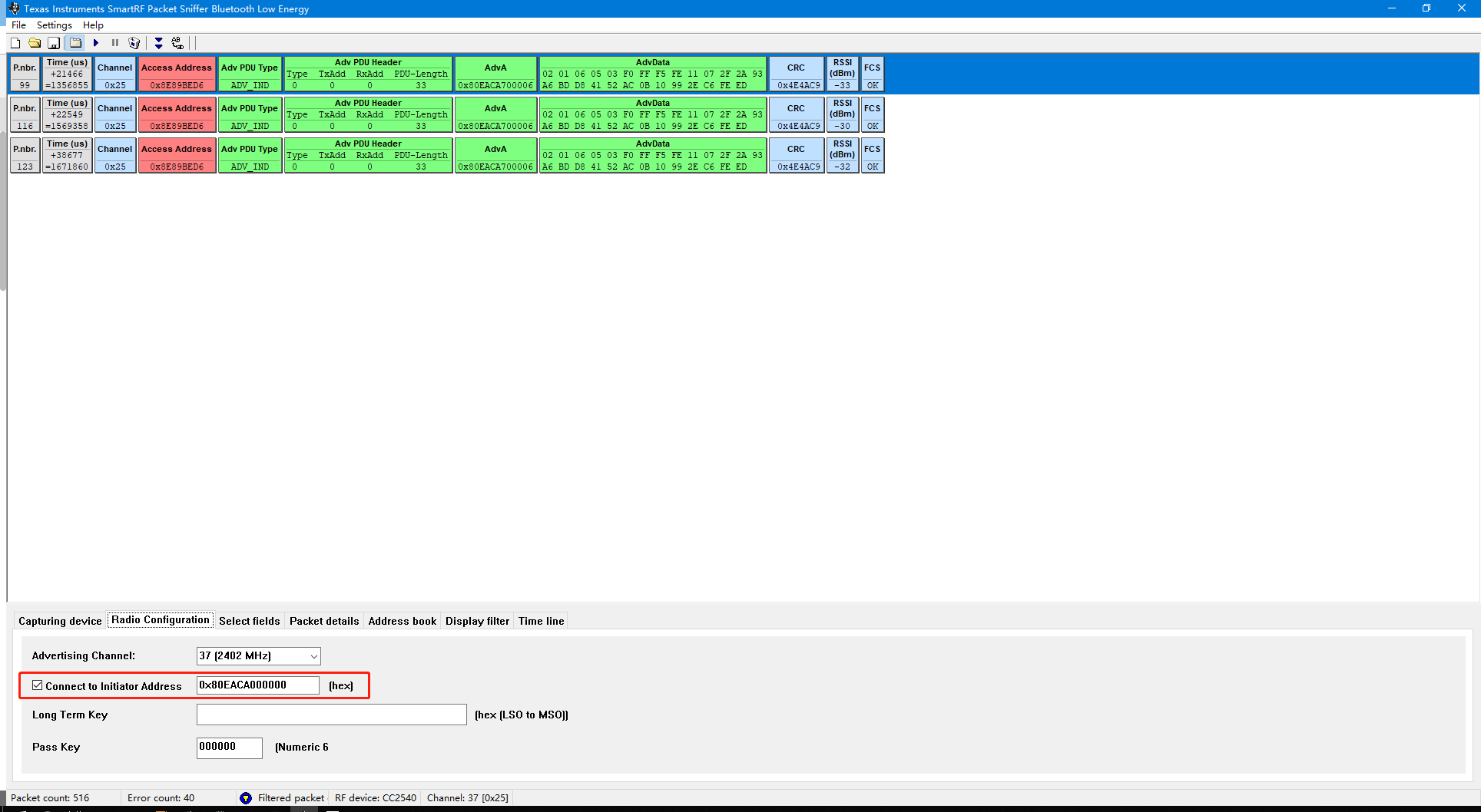 TI cc2540 usb dongle smartRF packet sniffer 的初级抓包使用及过滤特定数据包_ti sniffer ...