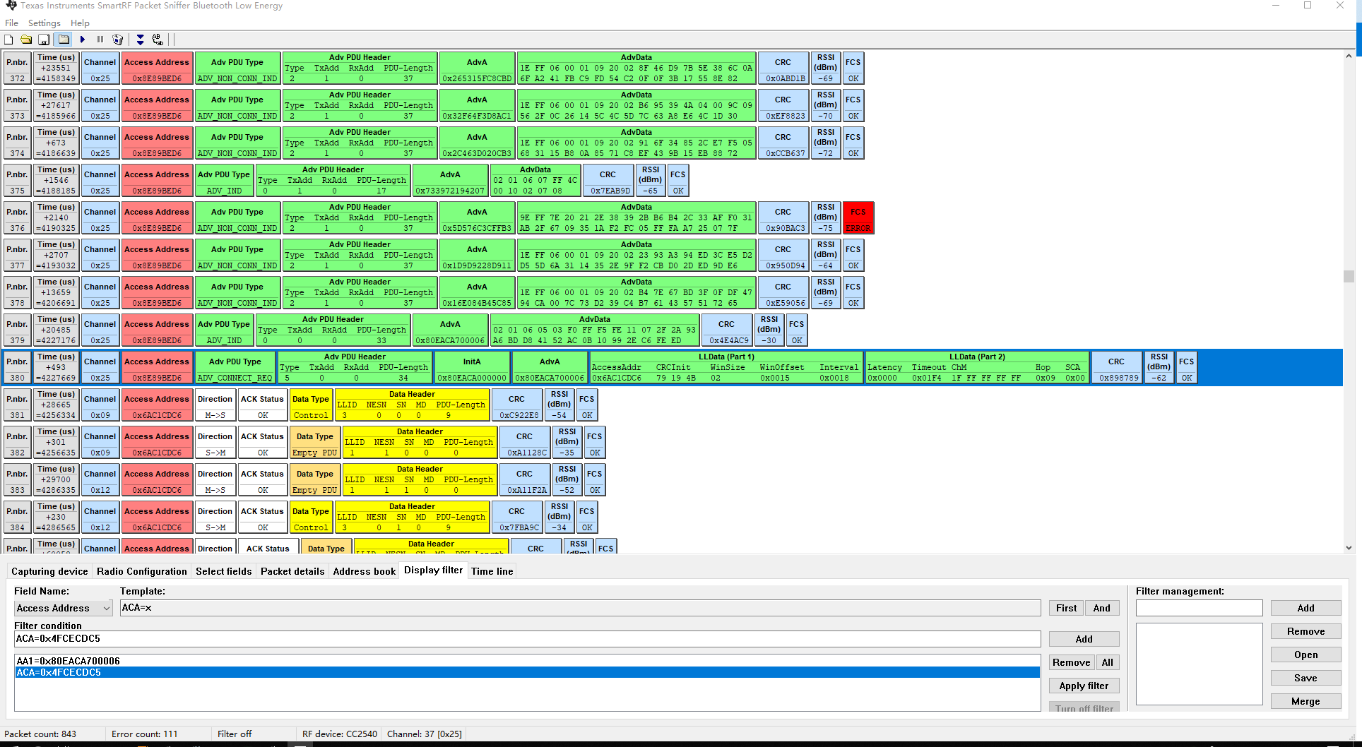 TI cc2540 usb dongle smartRF packet sniffer 的初级抓包使用及过滤特定数据包_ti sniffer ...