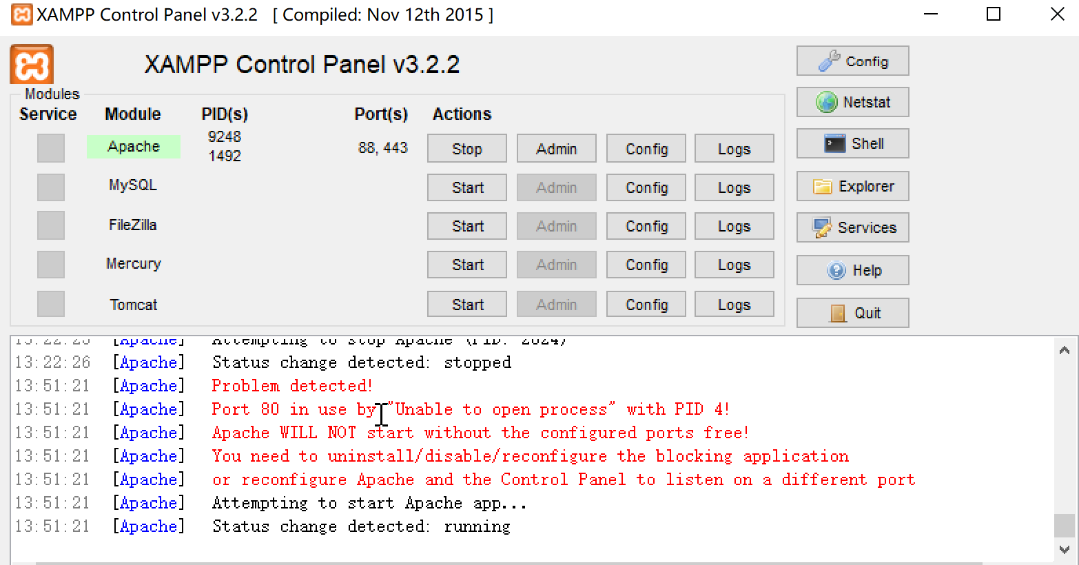 XAMPP之二-Apache无法启动解决办法_problem detected: apache not found!-CSDN博客