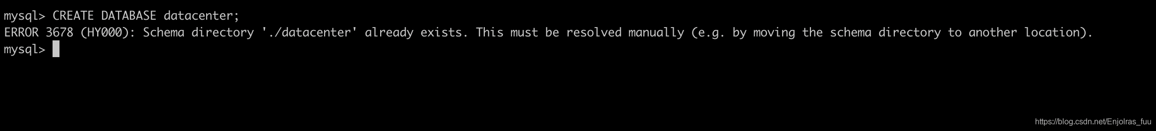 创建数据库时显示:schema Directory Datacenter Already Exists This Must Be Resolved Manually E G By