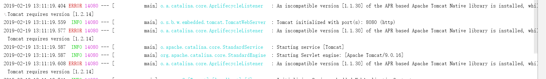 Spring Boot 启动错误：An incompatible version [1.1.30] of the APR based Apache Tomcat Native library ...