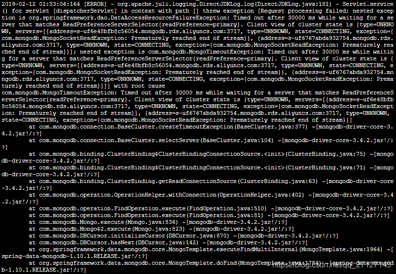 解决异常:com Mongodb Mongosocketreadexception Prematurely Reached End Of Stream Csdn博客