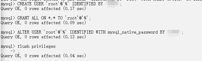 Mysql 8.0.13 开启远程访问权限（ERROR 1064 (42000): You have an error in your SQL syntax; check the manual ...
