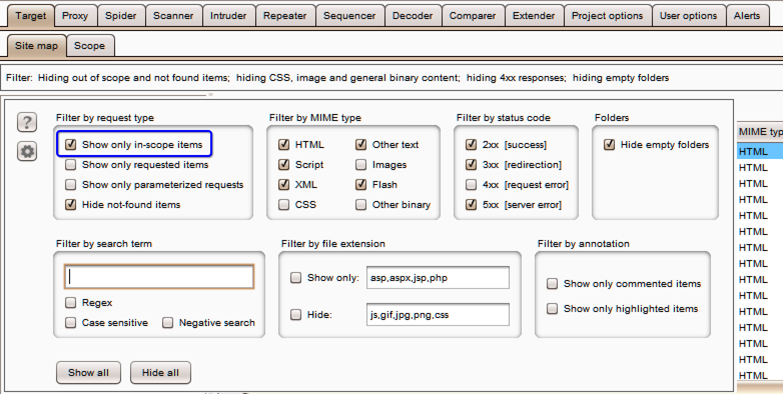 BurpSuite使用详解（二）Target功能_burpsuite中target的安全提示在哪显示-CSDN博客