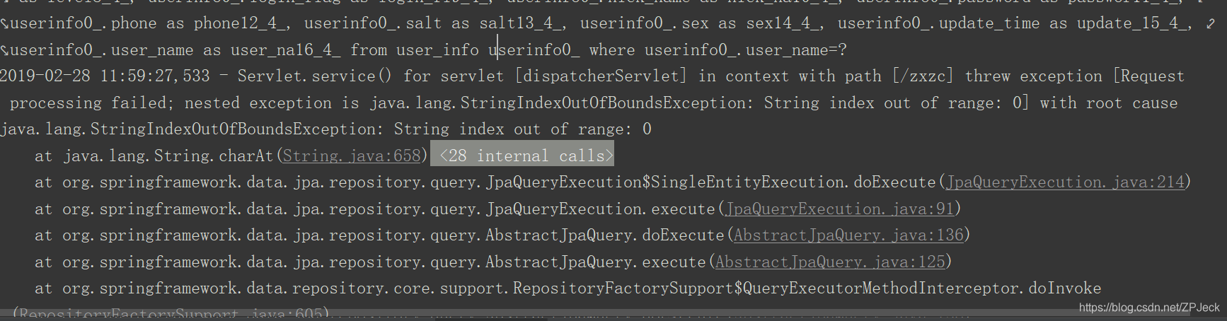 有关 Spring Boot中 Jpa报错:with Root Cause Javalangstringindexoutofboundsexception String Index