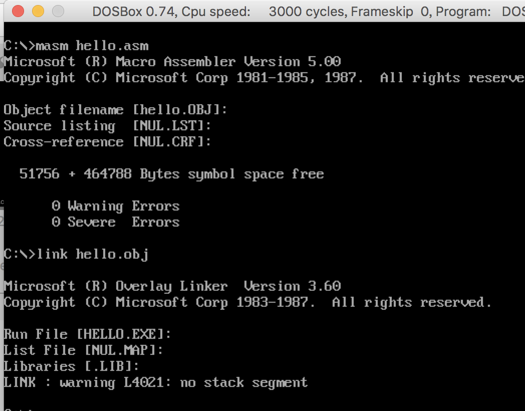 masm for Mac|win 环境安装（用masm编写第一条hello world！）_masm用直接寻址写一个hello world!-CSDN博客