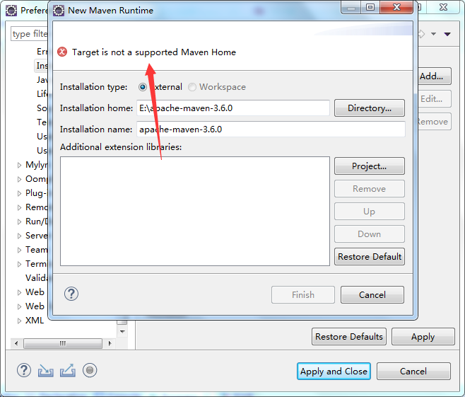给Eclipse添加maven功能时出现的错误_target is not a supported maven home-CSDN博客