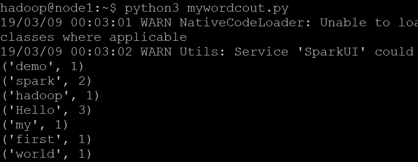 Spark入门程序--PySpark WordCount_4.分别用课堂上讲解的几种spark运行方式运行wordcount.py程序,并将结果截图-CSDN博客