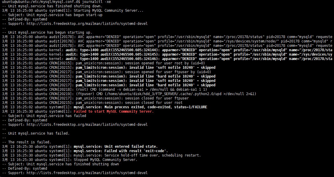 ubuntu的mysql重启服务出现错误Job for mysql.service failed because the control process exited with_ubuntu ...