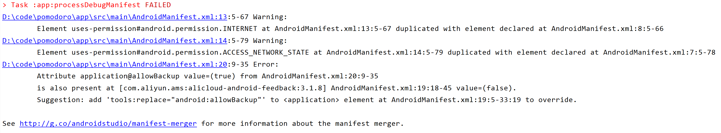 Manifest merger failed with multiple errors, see logs-CSDN博客