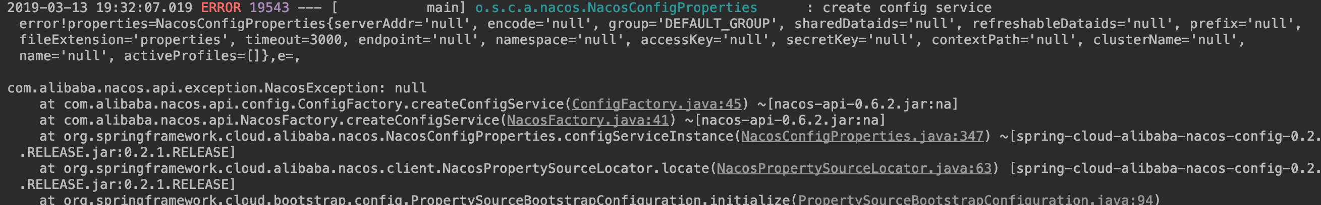 SpringCloud整合NacosConfig异常：create config service error! (NacosException: null)_create config ...