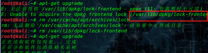 kali 解决“E: 无法获得锁 /var/lib/dpkg/lock-frontend - open (11: 资源暂时不可用)”_kali无法获得锁-CSDN博客