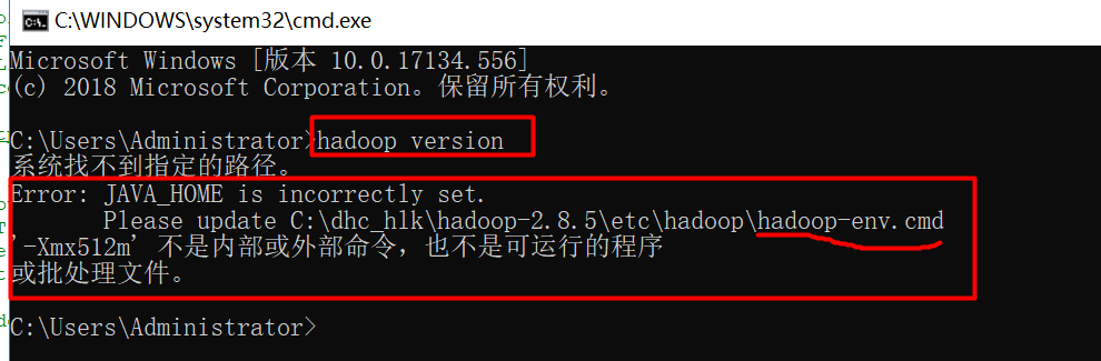 错误：Error: JAVA_HOME is incorrectly set. Please update $HADOOP_HOME\etc\hadoop\hadoop\hadoop-env ...