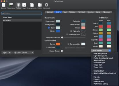 Mac终端配置（iTerm2 + solarized配色+ zsh + oh-my-zsh ）小白教程_iterm2 solarized dark higher contrast-CSDN博客