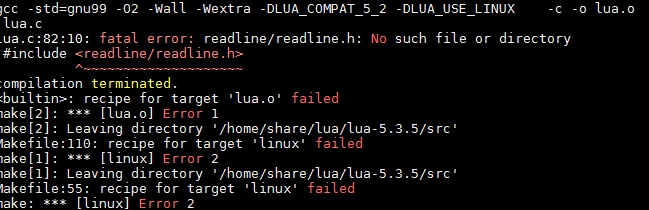 安装lua报错：fatal error: readline/readline.h: No such file or directory_fatal error: lua.hpp: no ...