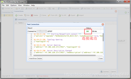 阿里云轻量型服务器centos7安装mongodb,并使用nosqlboostr可视化工具查看数据库。nosqlbooster 日志