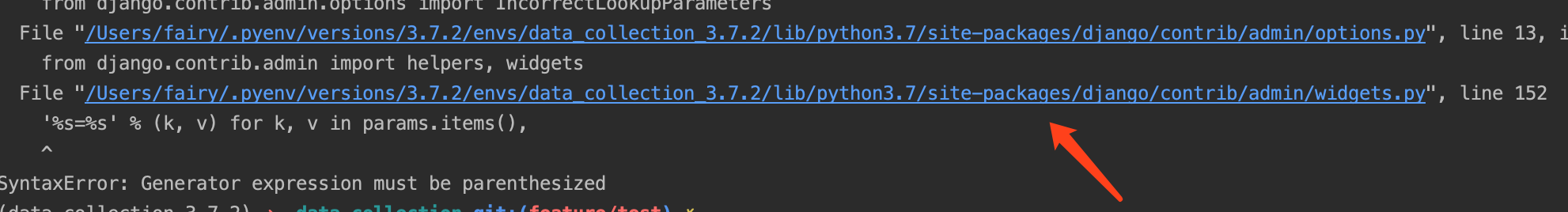 python3.7.2+django报错'%s=%s' % (k, v) for k, v in params.items(),_%s=%s" % (k, v) for k, v in ...