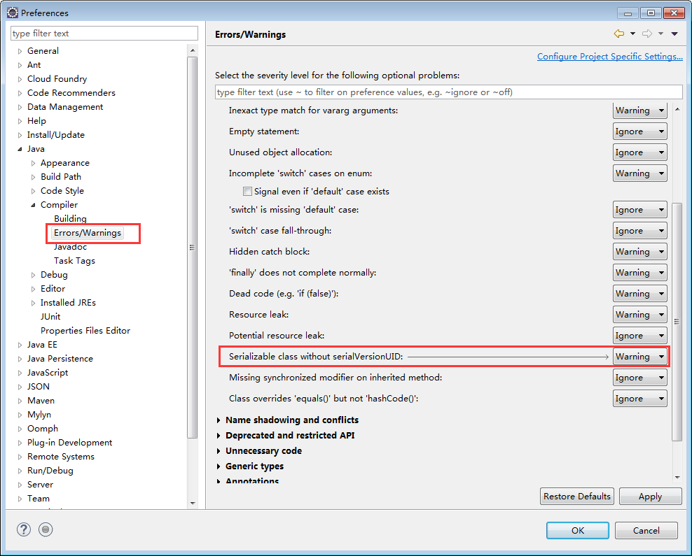 Eclipse 警告 serialVersionUID_serialversionuid 检查 eclipse-CSDN博客
