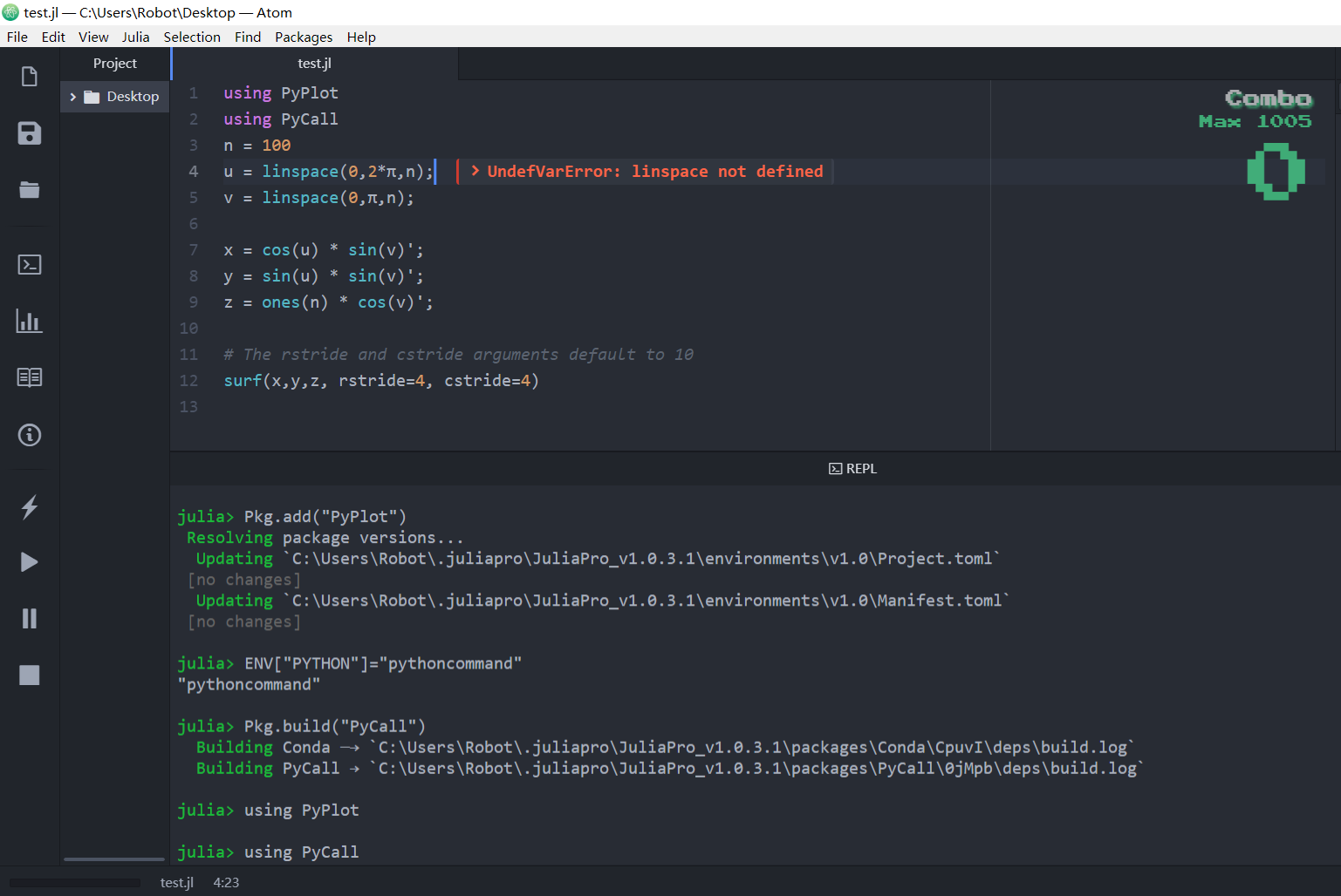 Julia语言如何解决ERROR: LoadError: UndefVarError: linspace not defined的错误呢？在线求解答..._undefvarerror ...