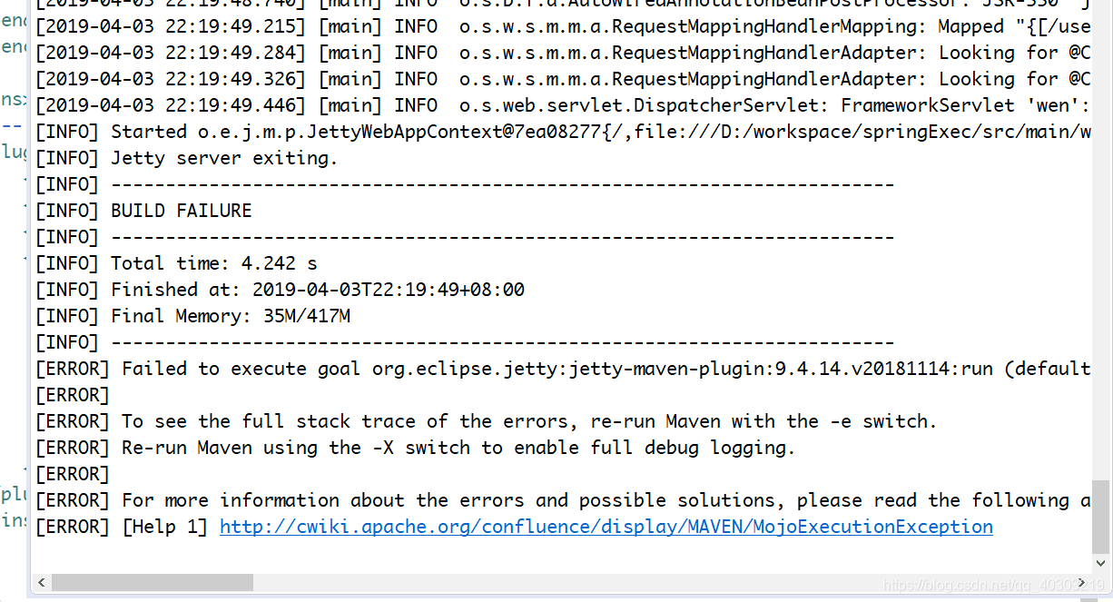Error Failed To Execute Goal Orgeclipsejettyjetty Maven Plugin9414v20181114run
