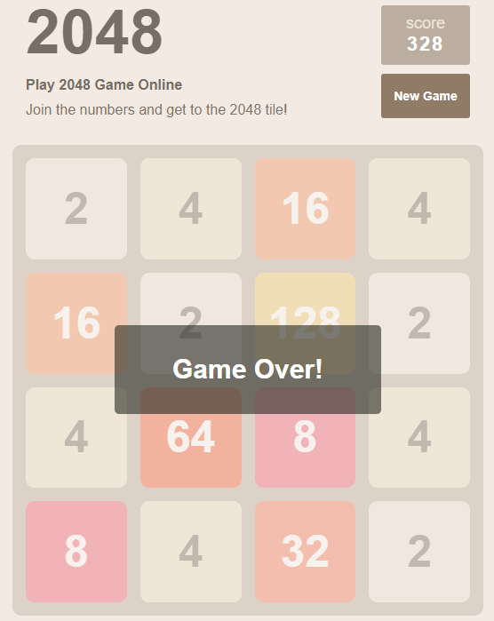 2048游戏简单实现_按照要求制作一个网页版2048游戏。具体要求如下: (1)游戏界面 2048游戏界面-CSDN博客