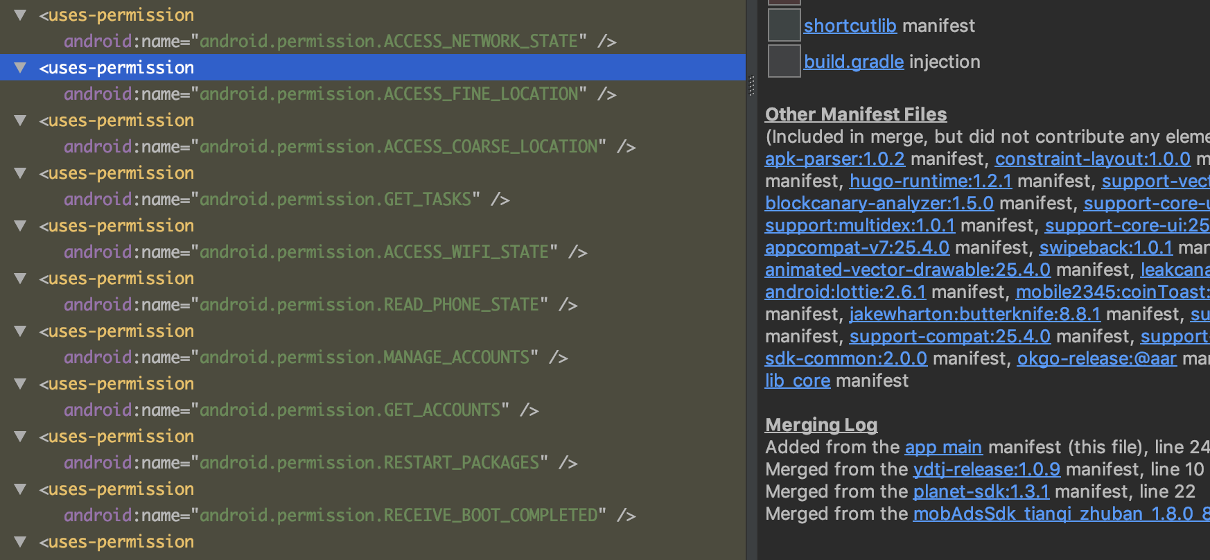 查看 AndroidManifest 合并后的 permission 来自哪里_androidmanifest 权限溯源-CSDN博客