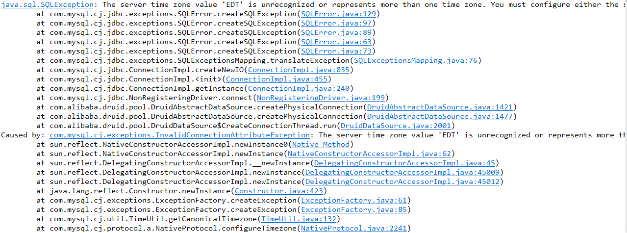 java.sql.SQLException: The server time zone value 'EDT' is unrecognized or represents more than ...
