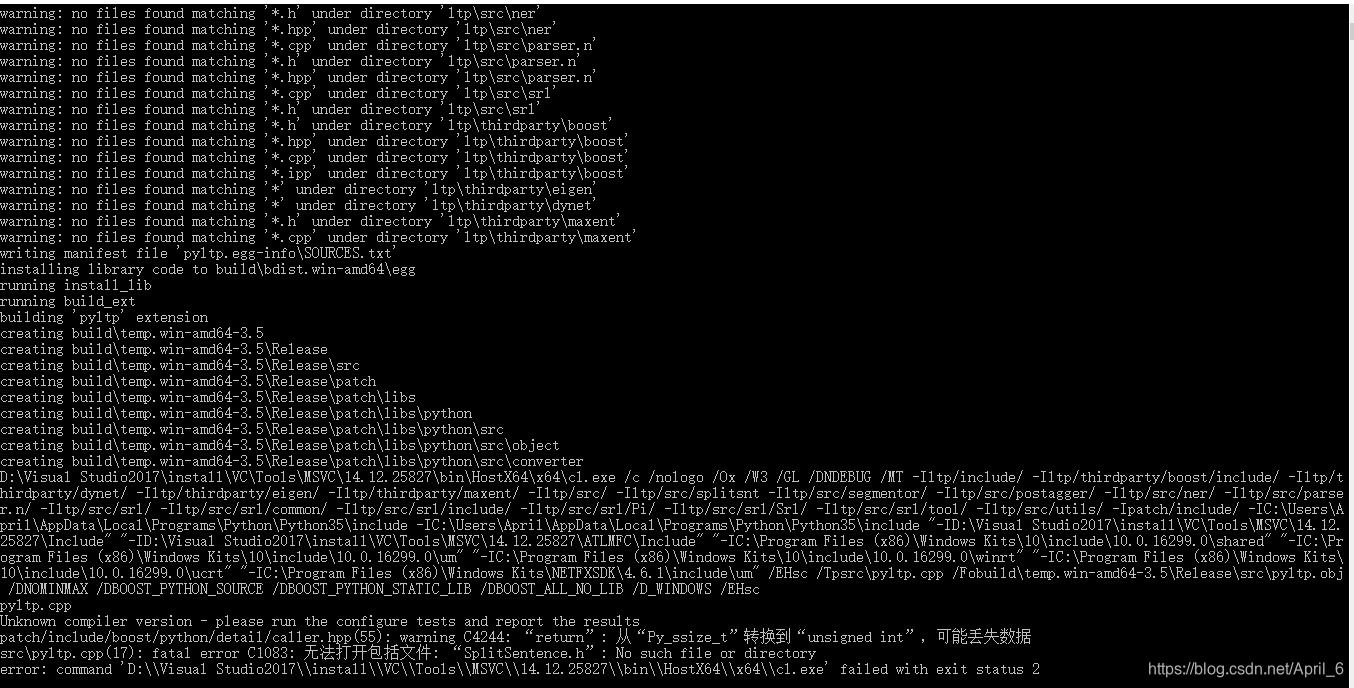 Pyltp安装error Cl Exe Failed With Exit Status 2 Csdn博客
