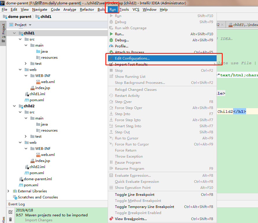 IntelliJ IDEA中创建Web聚合项目(Maven多Web模块项目)，一个tomcat跑多个web项目_多个maven项目能跑在一个tomcat里面吗-CSDN博客